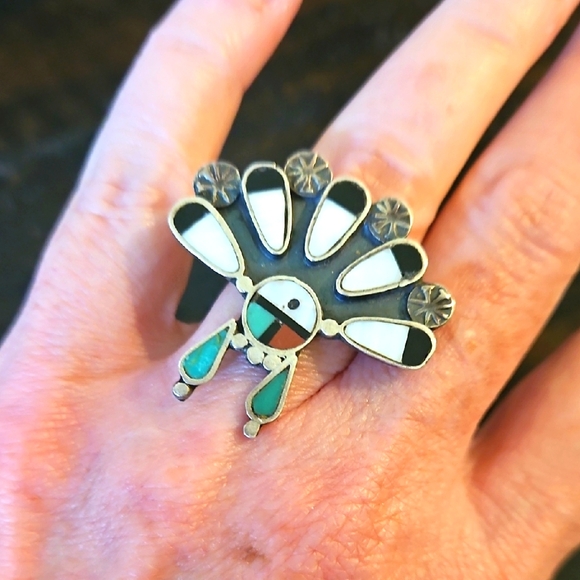 Zuni | Jewelry | Vintage Zuni Sungod Headress Inlay Ring | Poshmark